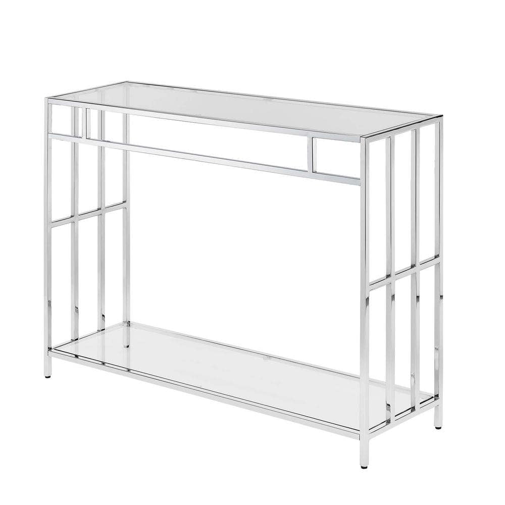 Mission 42 in. Glass and Chrome Rectangle Glass Console Table with ...