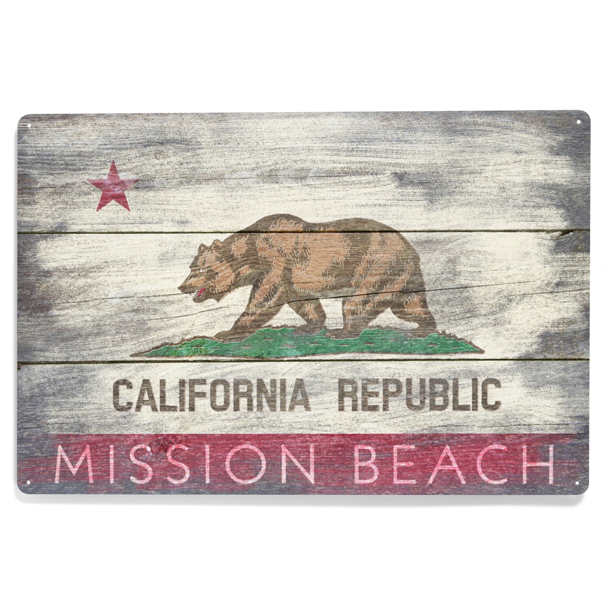 Mission Beach, California, Rustic California State Flag (12x18 Aluminum ...