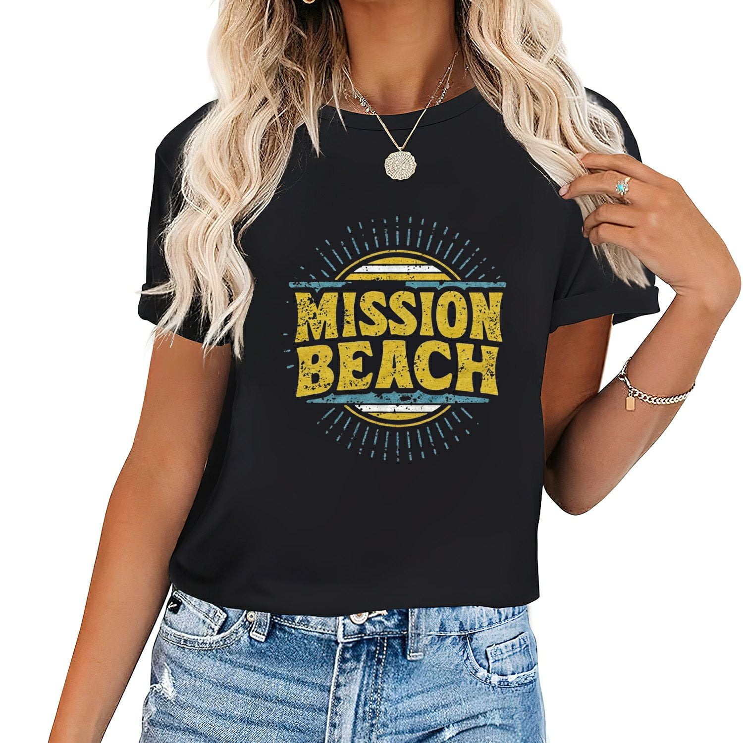 Mission Beach San Diego 70S Throwback Short Sleeve Womens T Shirts ...