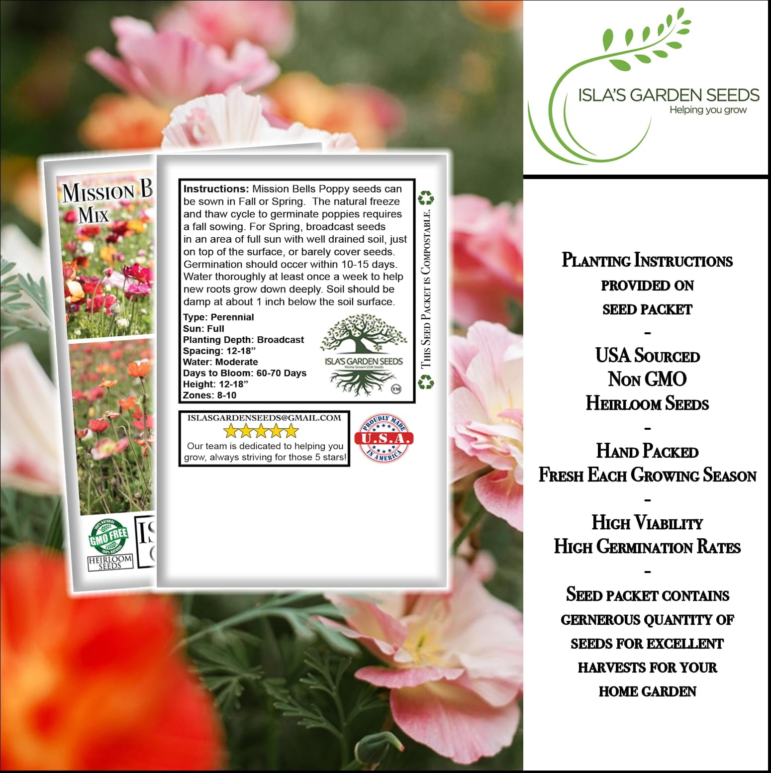 Mission Bells Poppy Seeds Mix (Eschscholzia californica)-1500 ...