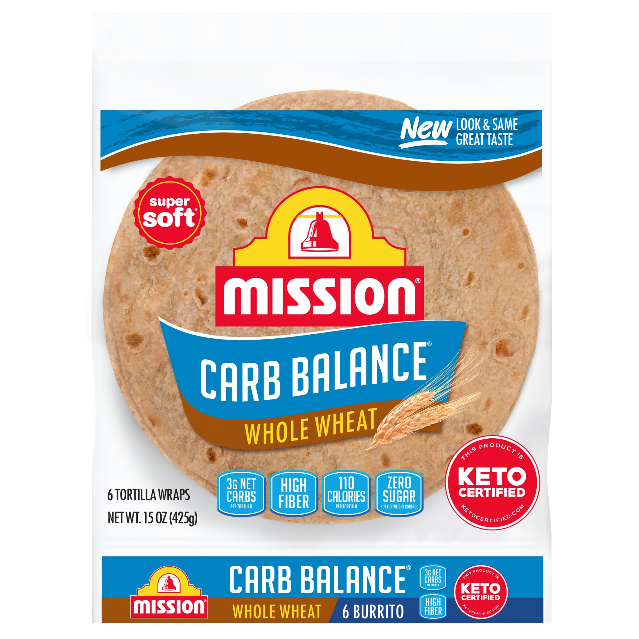 MISSION Low Carb Whole Wheat Flour Tortillas, Burrito Size, 6 Count ...