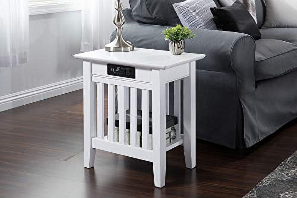 AFI Mission Solid Wood Side Table with Built, Charging Station, White ...