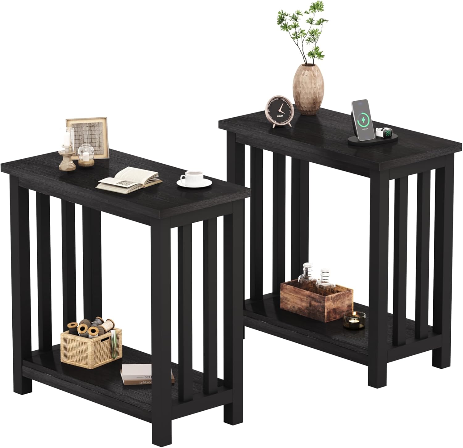 Mission End Tables Set of 2, Narrow Side Tables for Small Spaces, Night ...