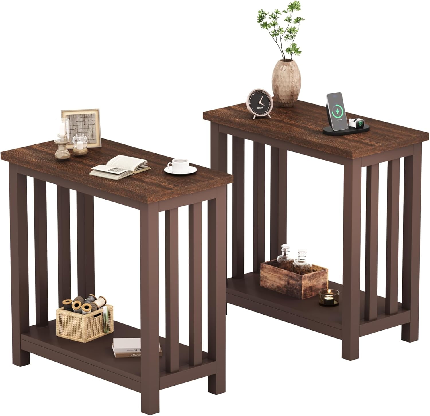 Mission End Tables Set of 2, Narrow Side Tables for Small Spaces, Night ...