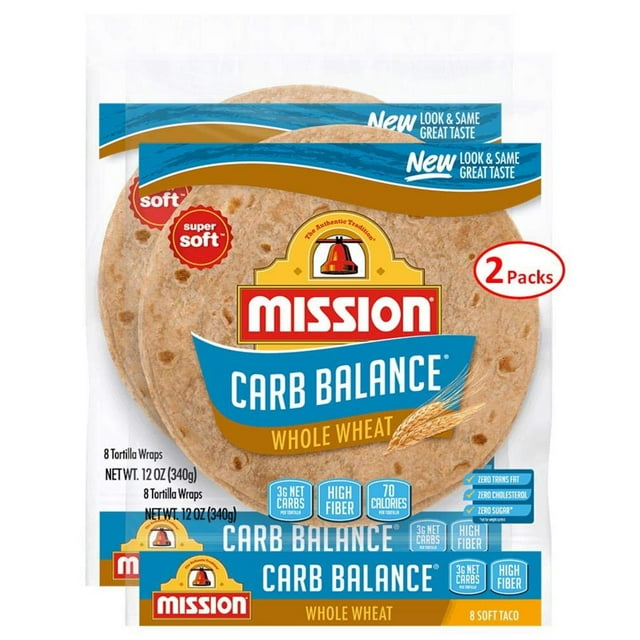 Mission Foods Carb Balance Whole Wheat Soft Taco, 8 ct 2 Bags 0g Trans ...