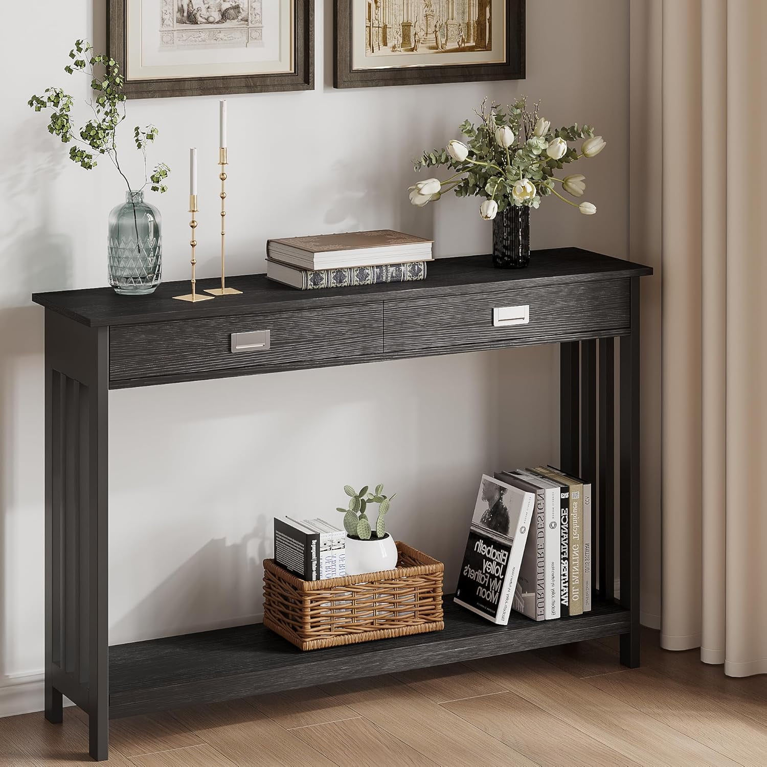 Mission Long Entryway Table with Drawer, Narrow Console Sofa Table with ...