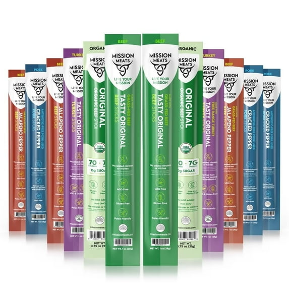 Mission Meats Meat Sticks, Variety Pack, Beef Pork Turkey, 1oz, Pack of ...