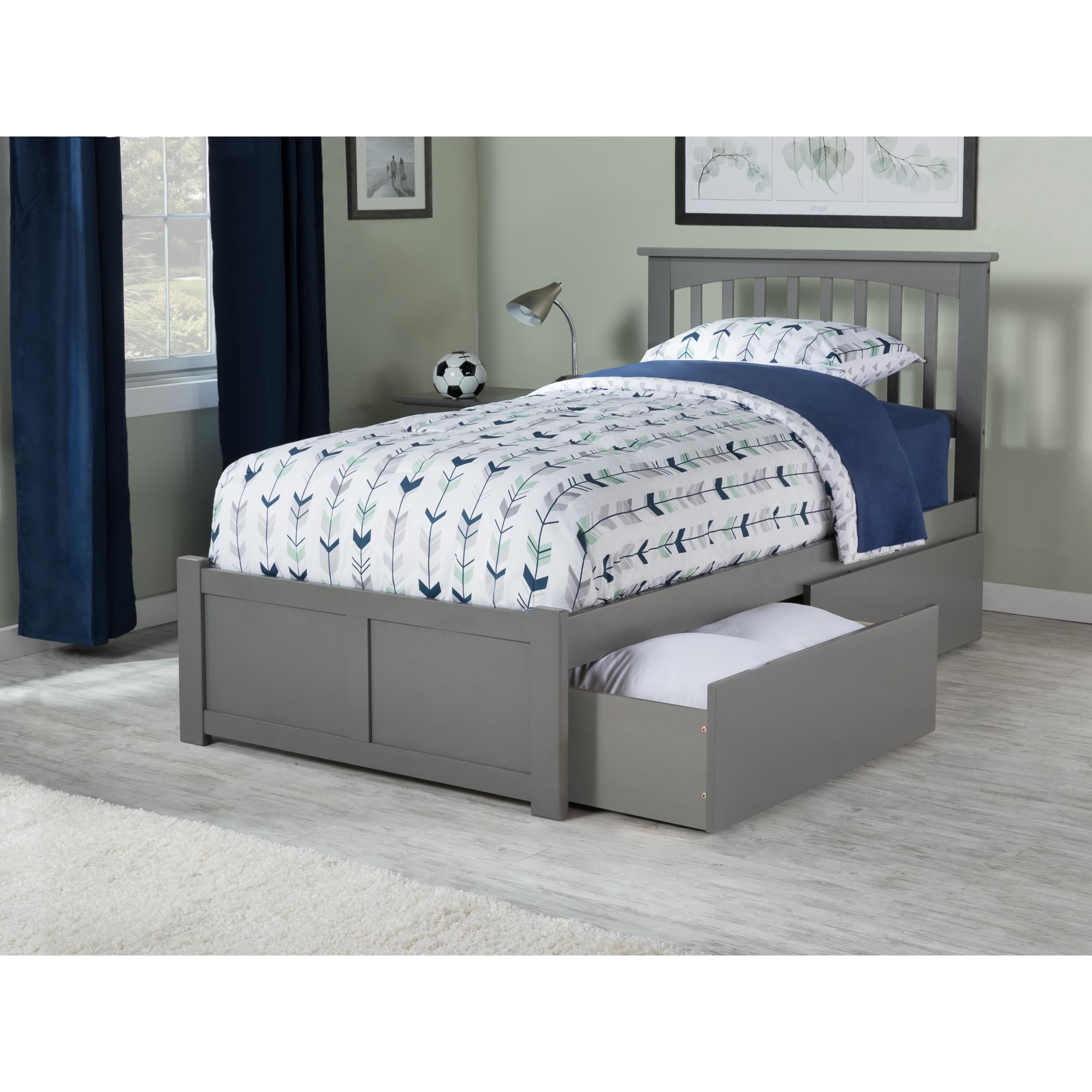 Mission Bed with Storage, 2 Large Wooden Drawers, Flat Panel Foot Board ...