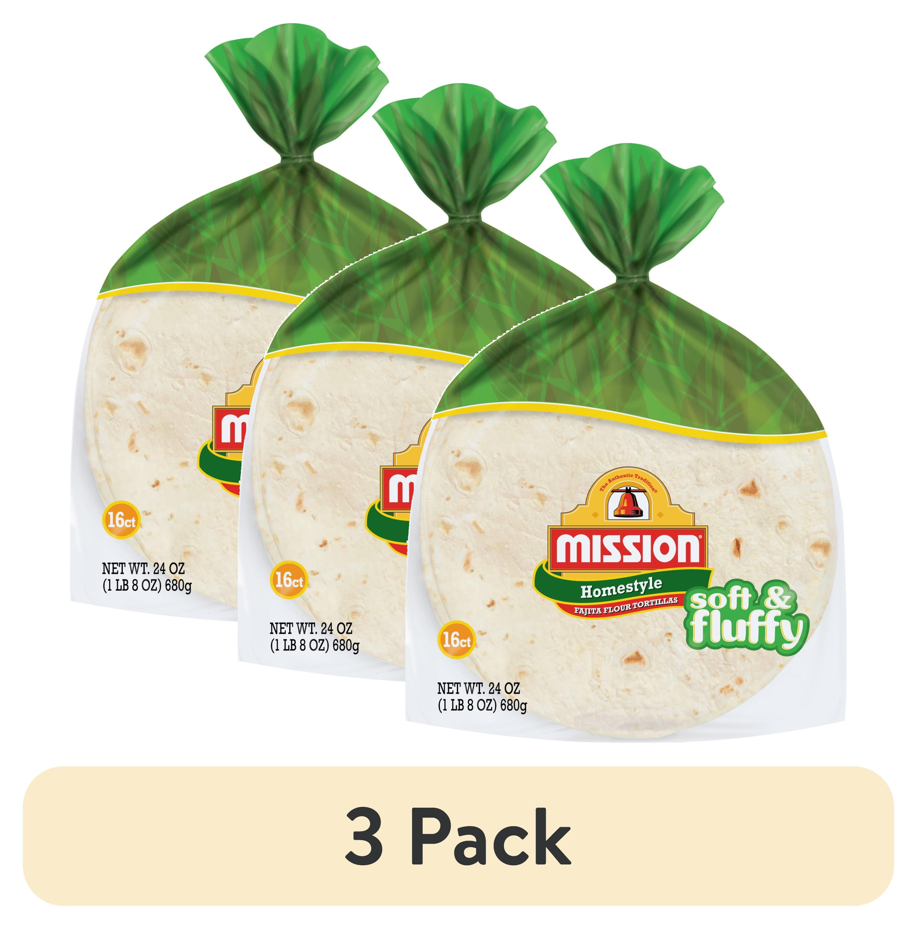 (3 pack) Mission Soft & Fluffy Homestyle Flour Tortillas, Fajita Size ...