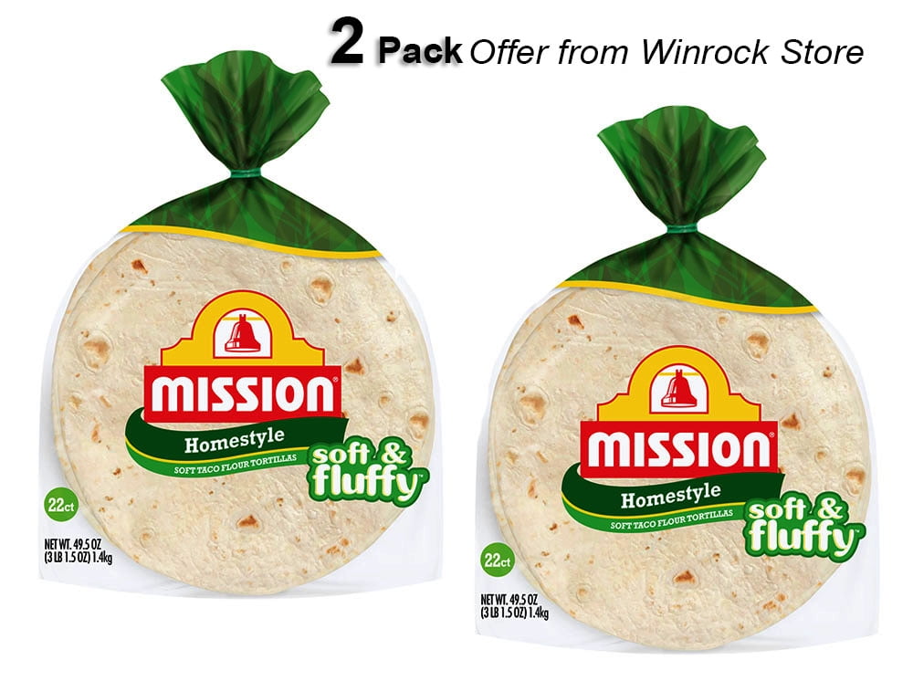 Mission Soft & Fluffy Homestyle Soft Taco Flour Tortillas, 49.5 oz, 22 ...