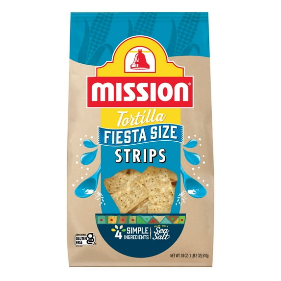 Mission Fiesta Size White Corn Strip Tortilla Chips, Gluten-Free, 18 oz ...