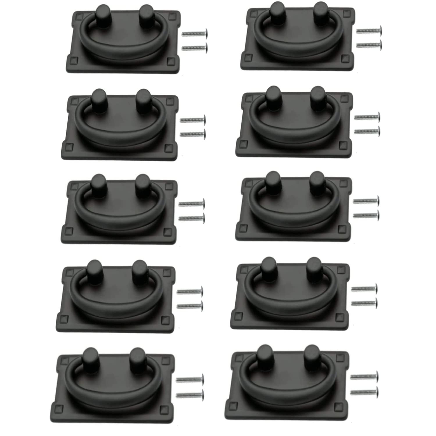 Mission Style Drawer Pulls with Backplate - Set of Black Metal Cabinet ...