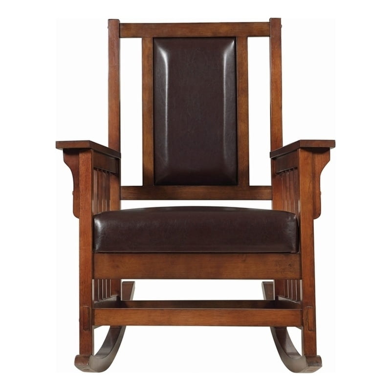 Mission Style Rocking Chair Leather Upholstered Seat & Back Tobacco ...