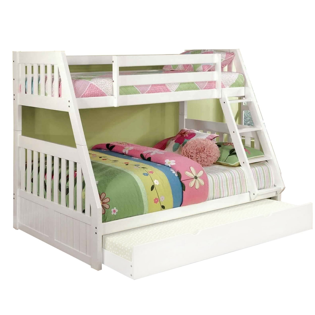 Mission Style Twin over Full Size Bed with Attached Ladder, White ...