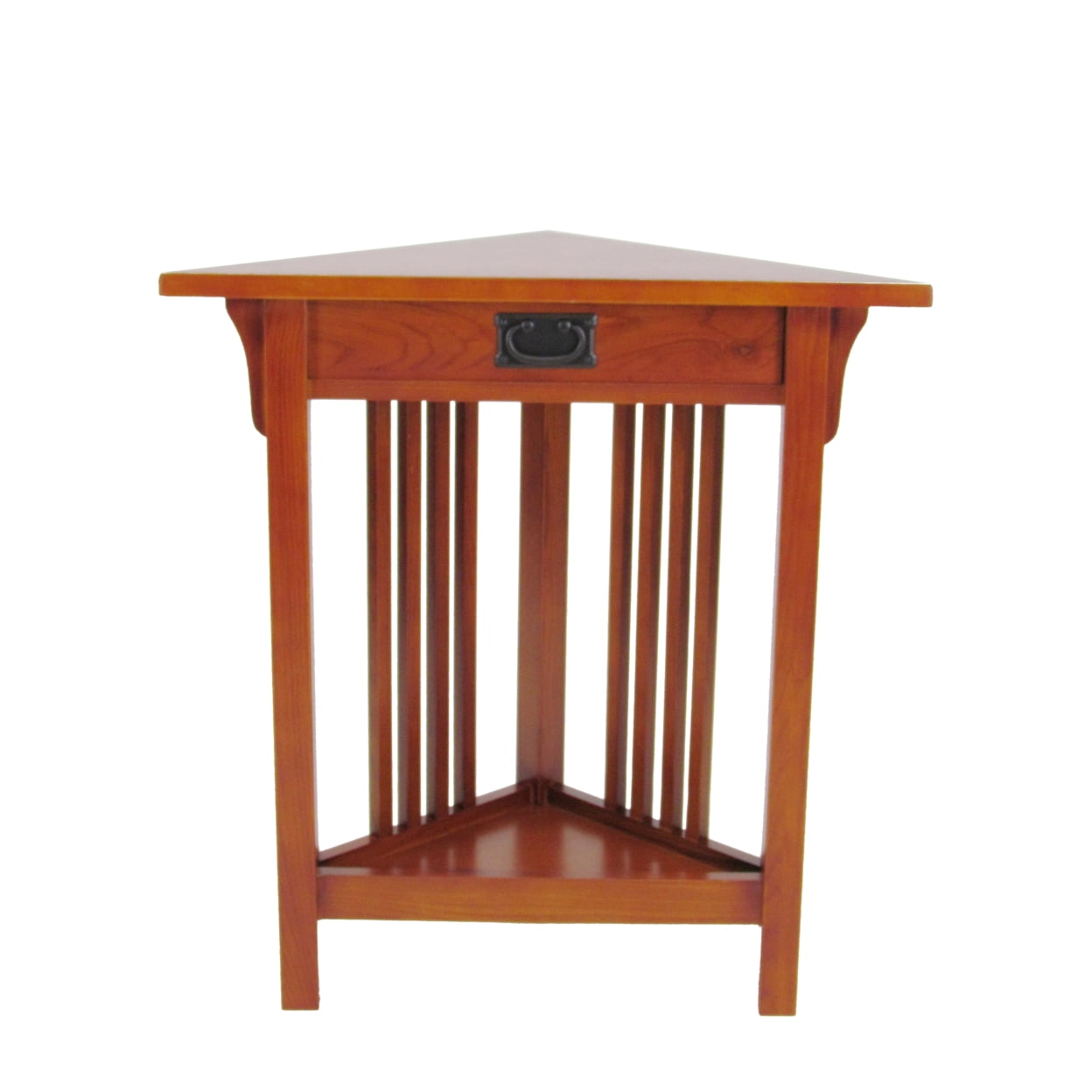 Benjara Mission Style Wooden Corner Table with 1 Drawer and Bottom ...