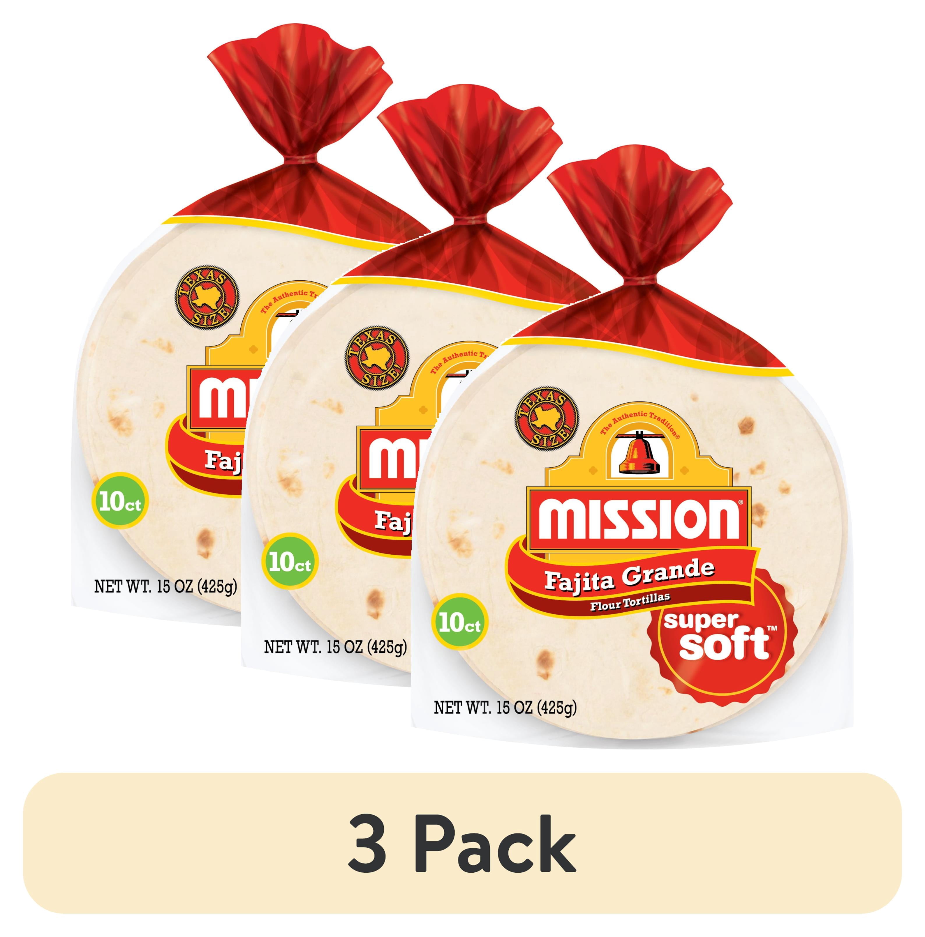 (3 pack) Mission Super Soft Flour Tortillas, Fajita Grande Size, 10 ...