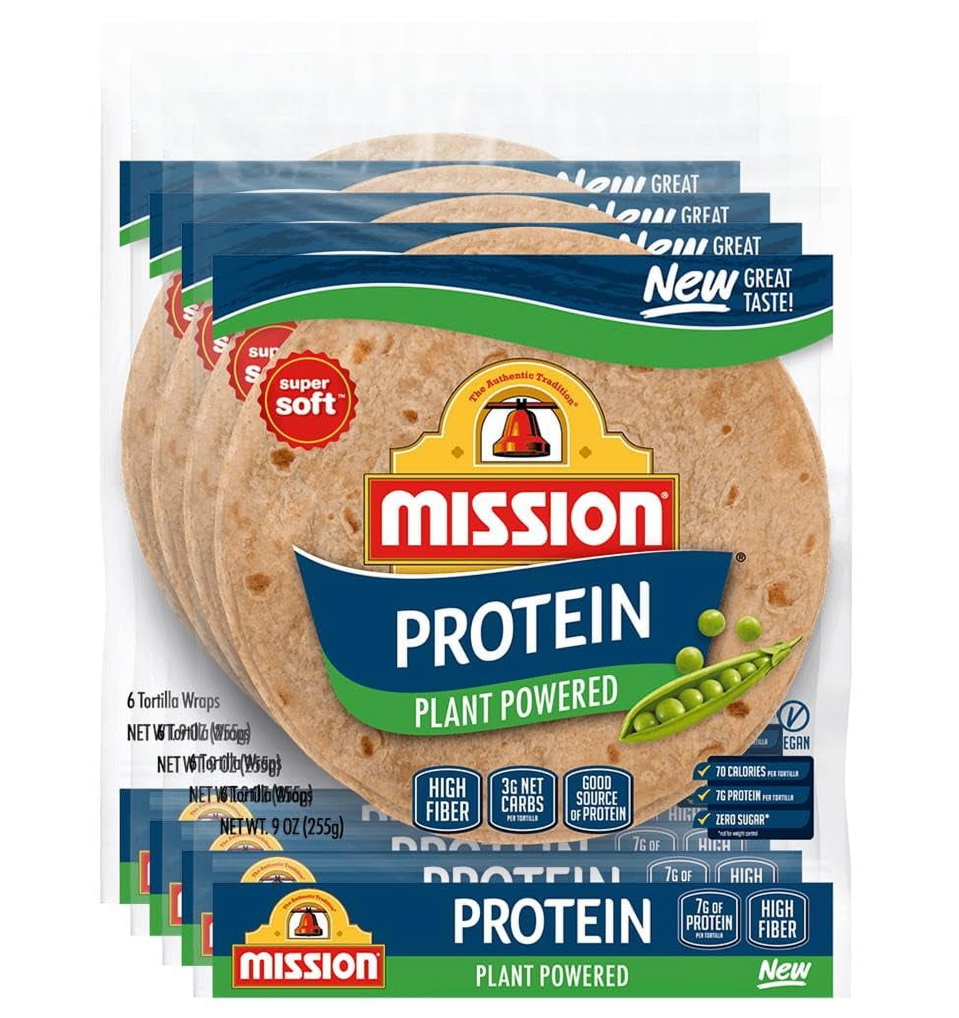 Mission Super Soft Protein Plant Powered Tortilla Wraps, 9 oz, 6 Count ...