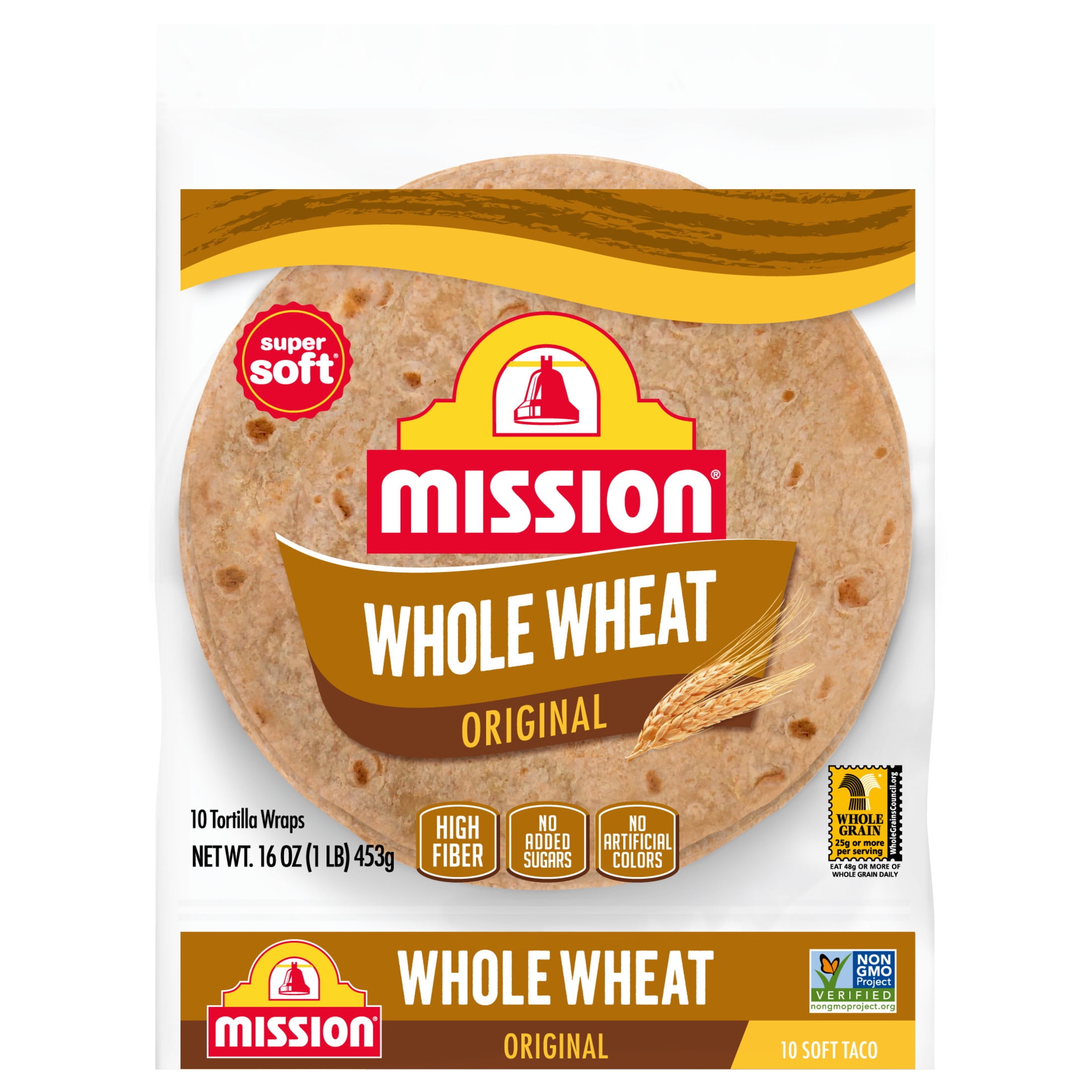 Mission Super Soft Whole Wheat Soft Taco Flour Tortillas, 16 oz, 10 ...