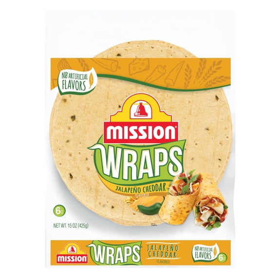 MISSION Jalapeno Cheddar Wraps 6 Count Spicy Flavored Tortilla Wraps ...