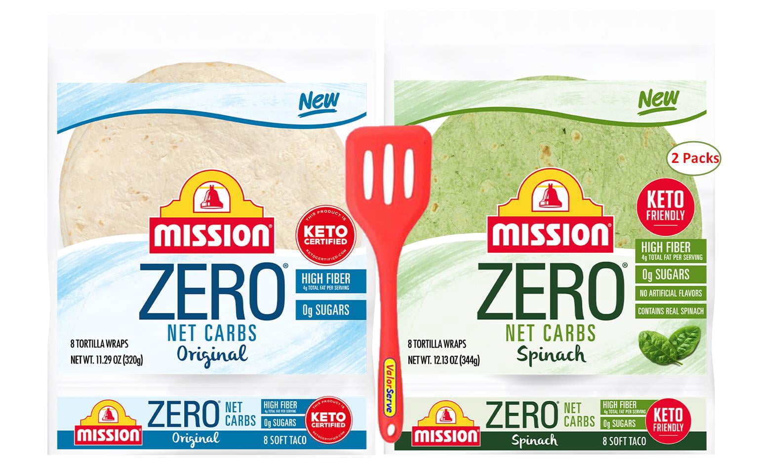 Mission Zero Net Carbs Tortilla Variety 2 Pack, Spinach & Original, 8 ...
