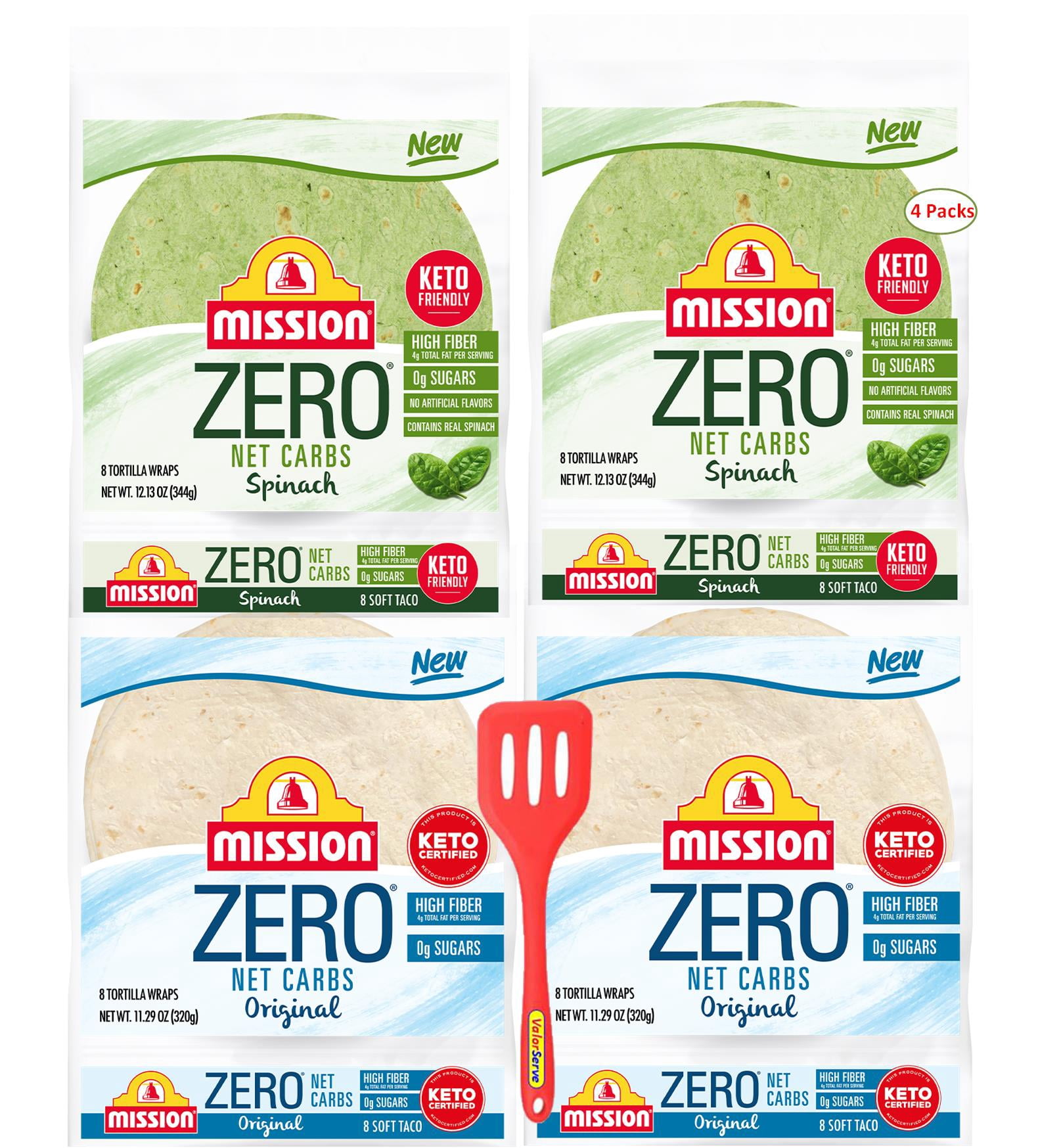 Mission Zero Net Carbs Tortilla Variety 4 Pack, Spinach & Original, 8 ...