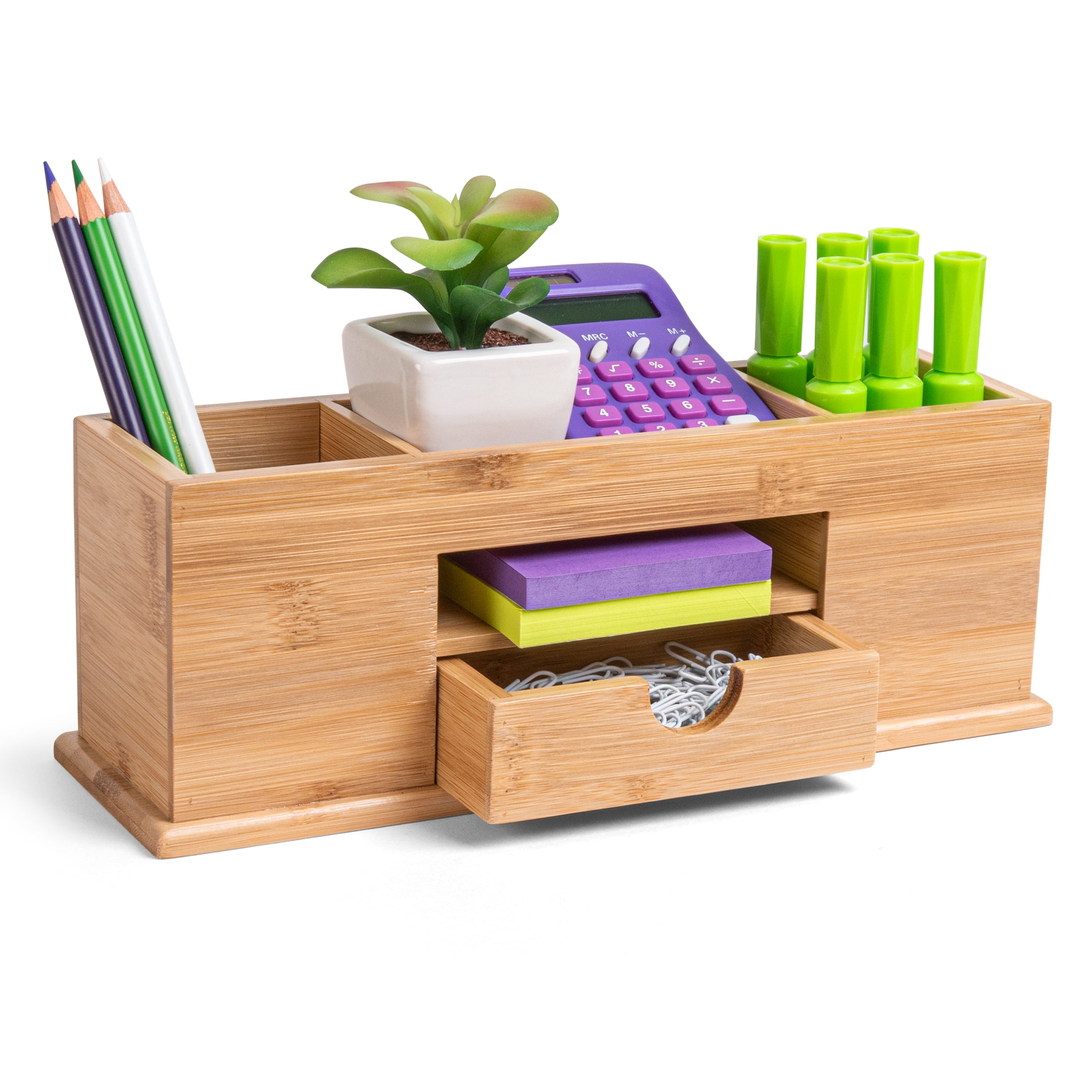 MissionMax Bamboo Desk Organizer with Drawer, Small Caddy for Office ...