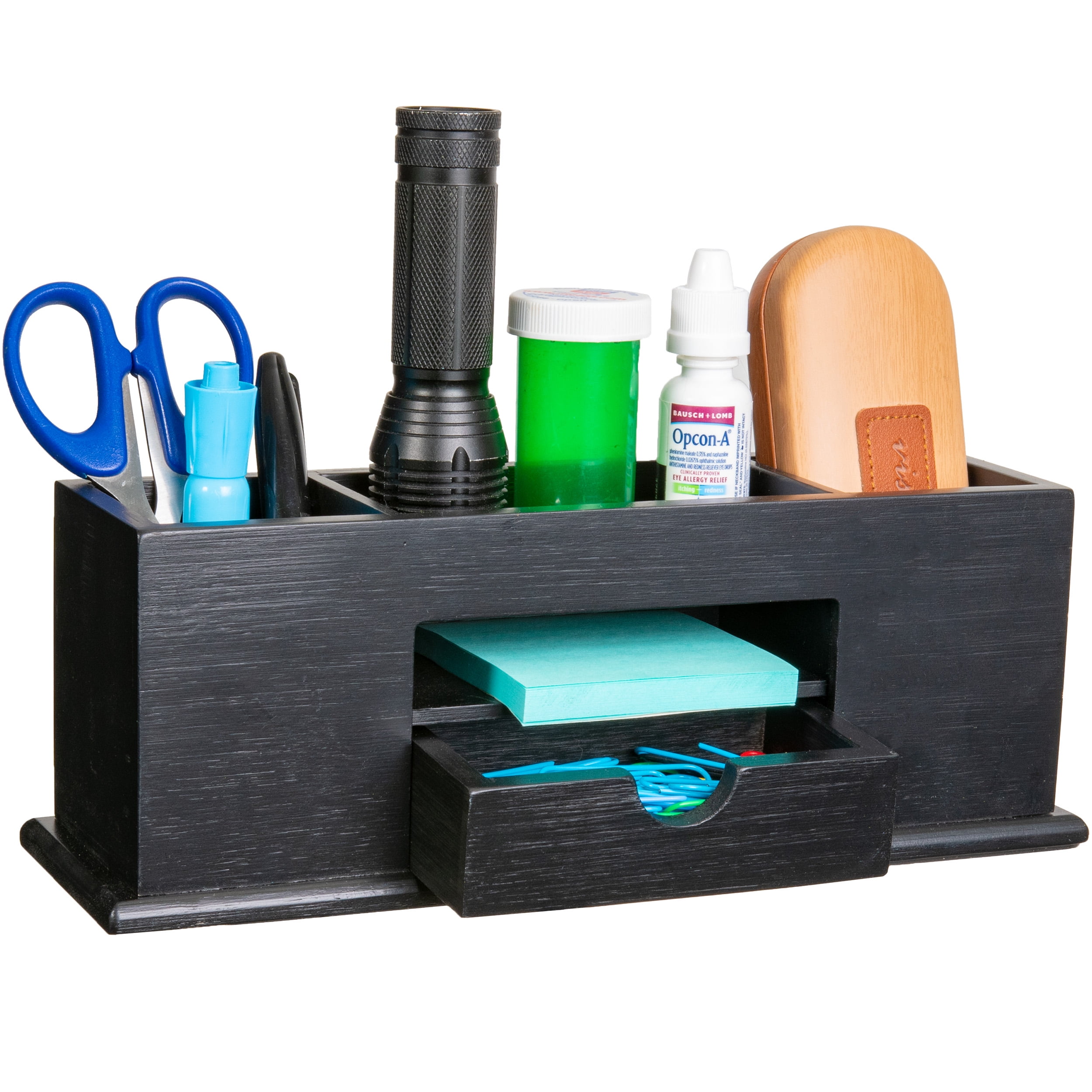 MissionMax Small Black Bamboo Caddy Desk Organizer, Drawer ...