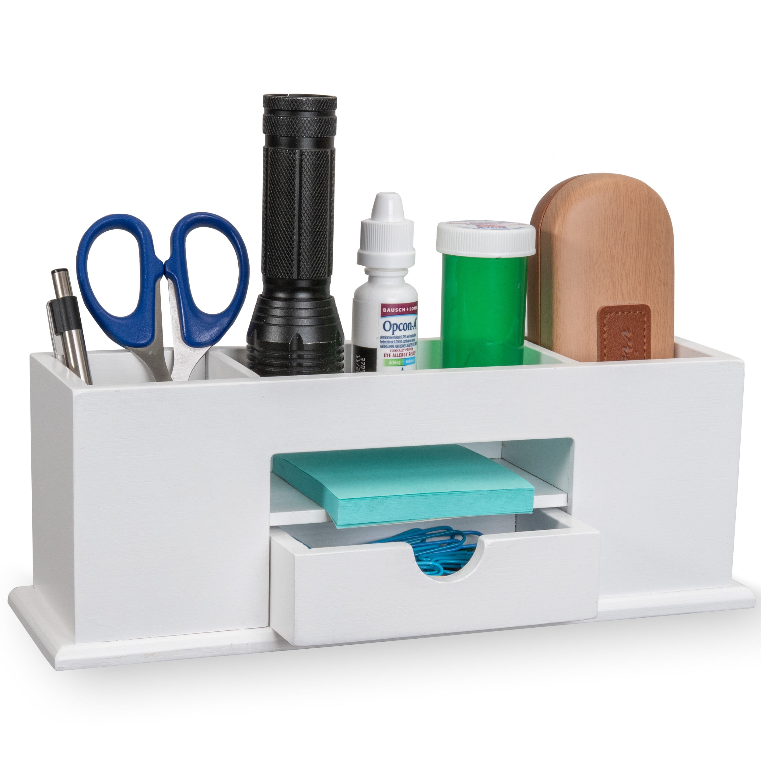 MissionMax Small White Bamboo Desk Organizer with Drawer and ...