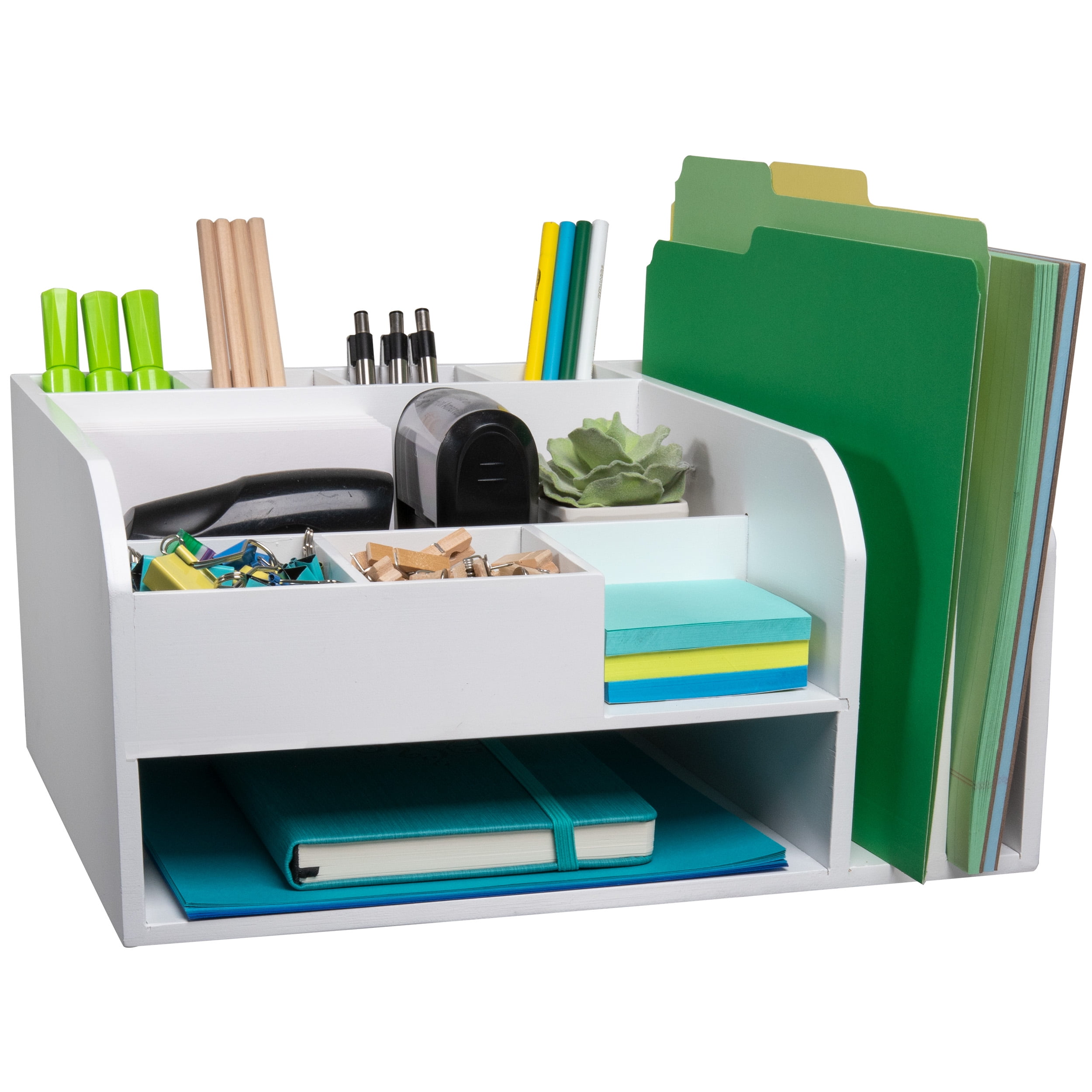 MissionMax White Bamboo Organizer with attached Upright File Holders ...