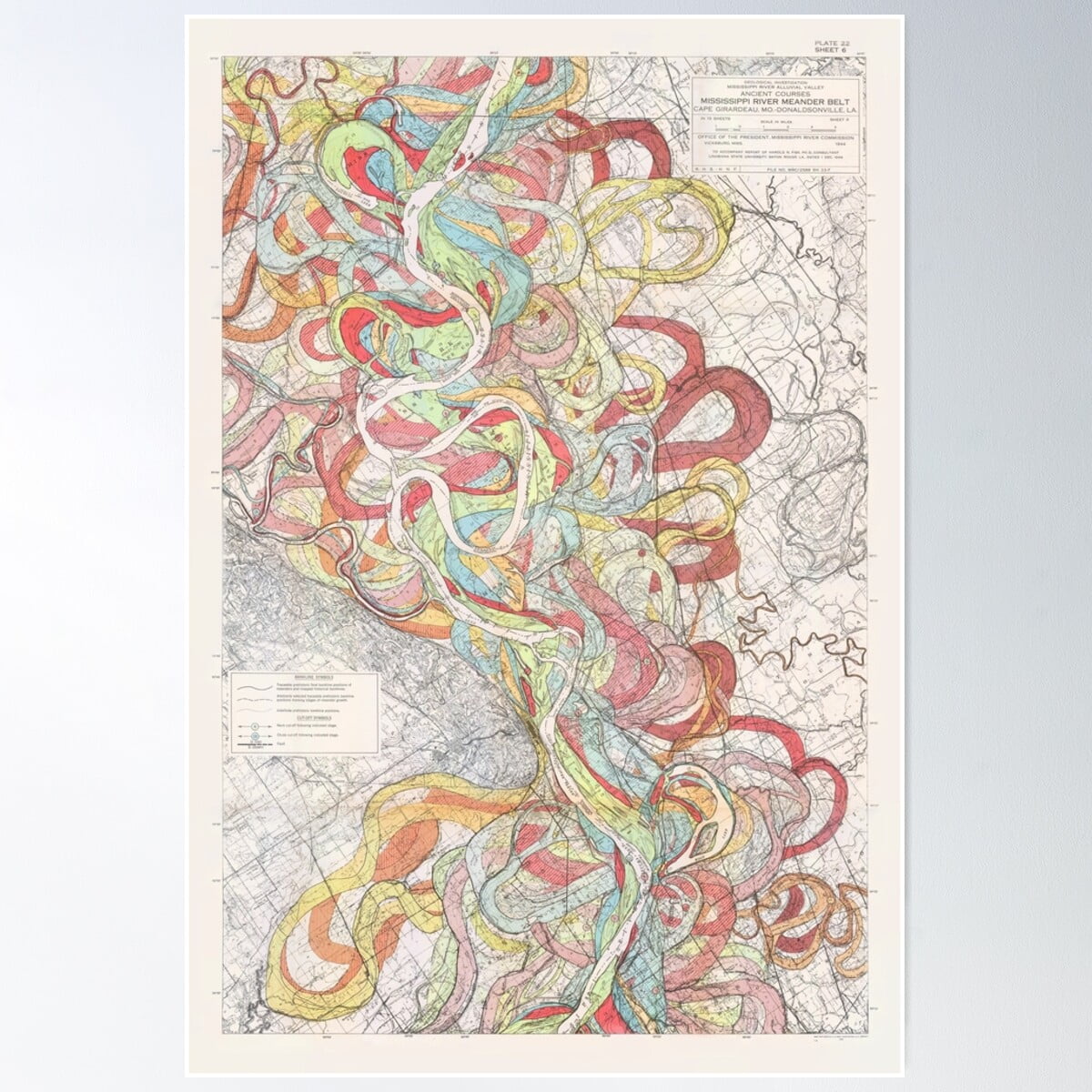 Mississippi River Meander Belt Map Poster Wall Art, Modern Wall Decor ...