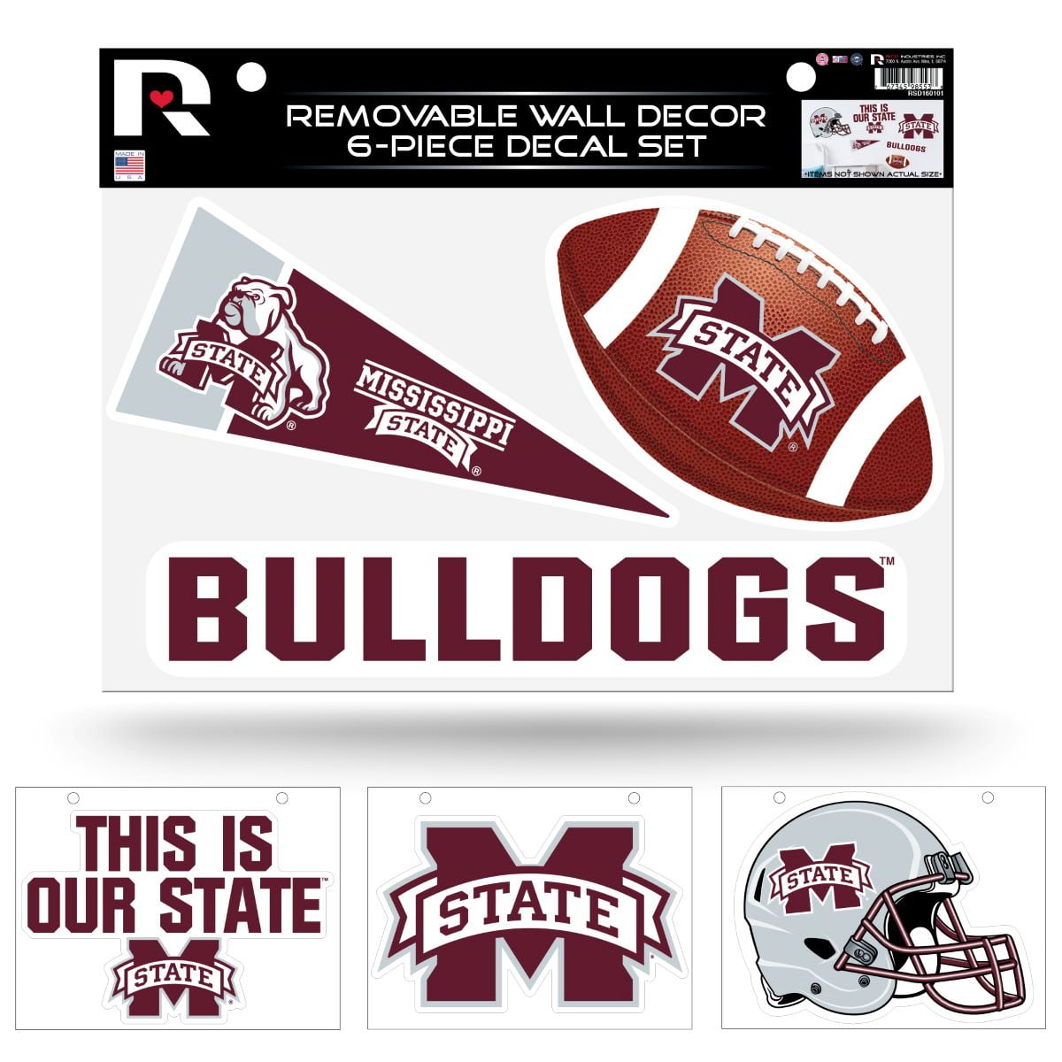 Mississippi State NCAA Bulldogs (Set of 6) Individual Easy Peel Die-Cut ...