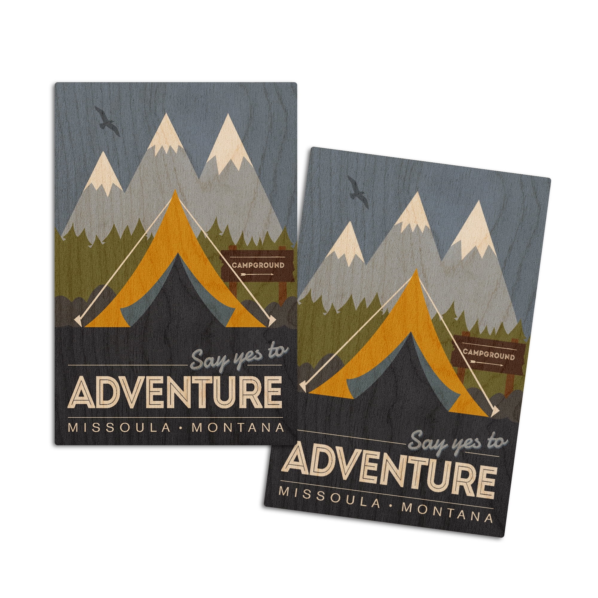 Missoula, Montana, Say Yes to Adventure (Tent), Vector Style (4x6 Birch ...