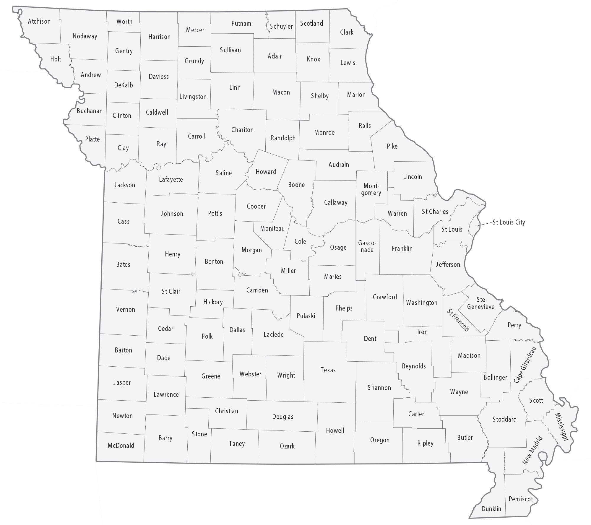 Missouri County Map GLOSSY POSTER PICTURE PHOTO PRINT BANNER ...