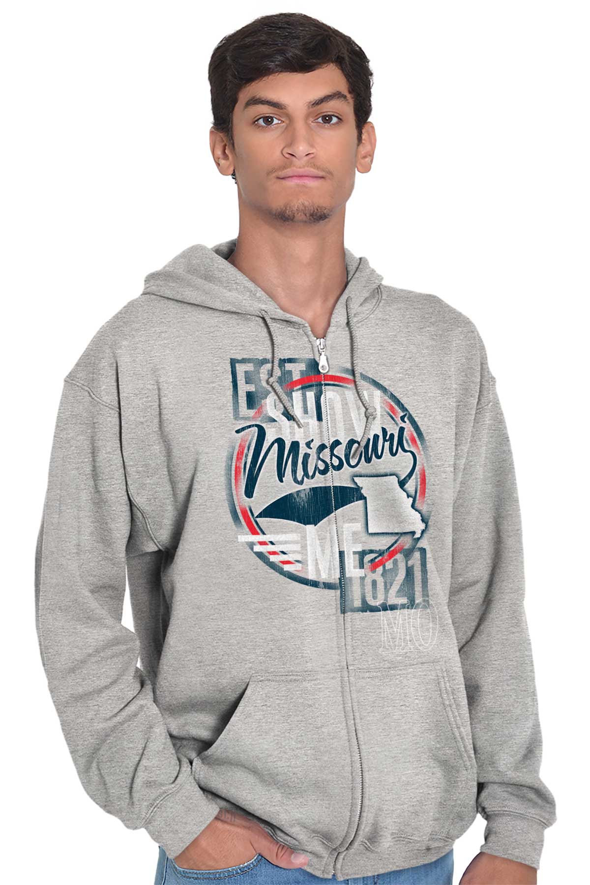 Missouri MO Vintage Road Trip Map Zip Up Hoodie Men's Women's Brisco ...
