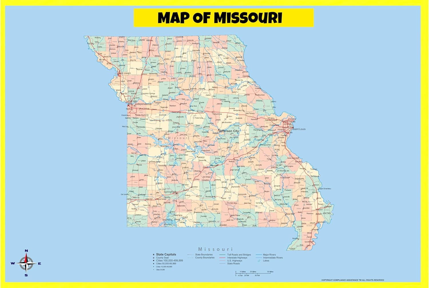 Missouri Map Poster - Laminated Wall Map - Style A - 36x60 - Ideal for ...