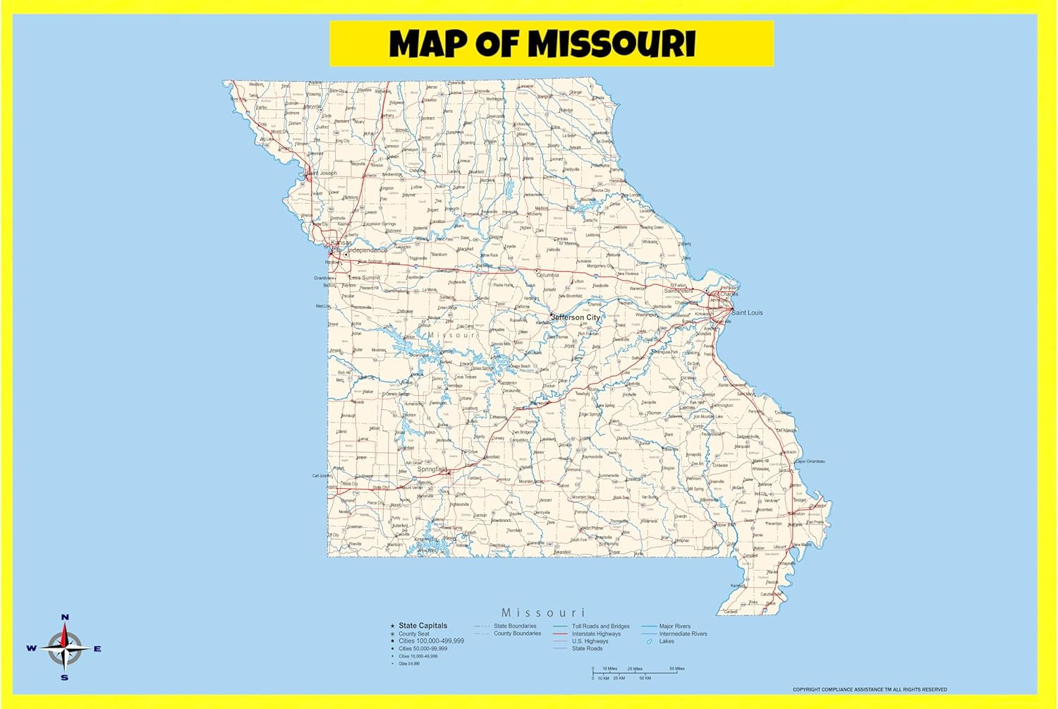 Missouri Map Poster - Laminated Wall Map - Style B - 24x36 - Ideal for ...