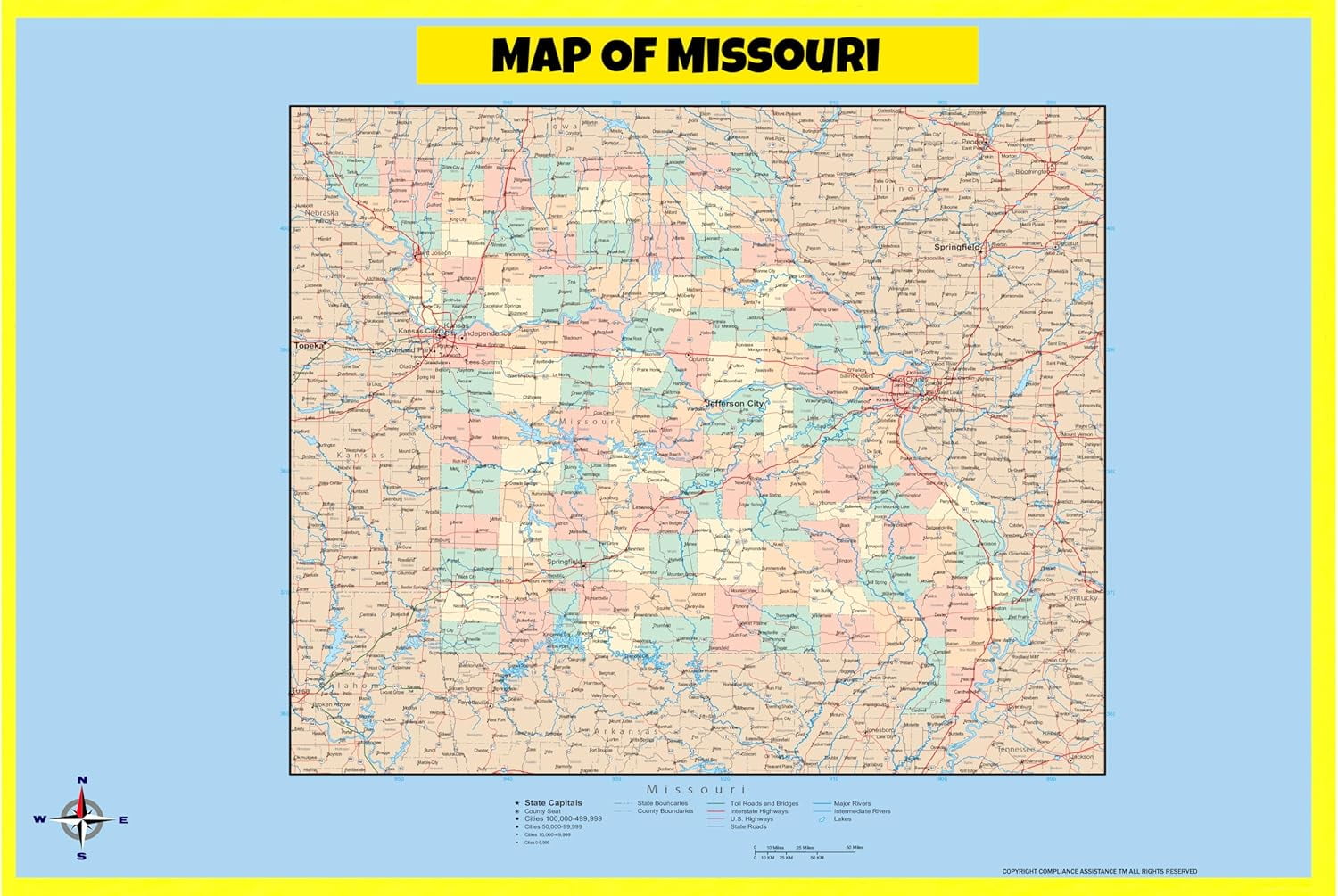 Missouri Map Poster - Laminated Wall Map - Style D - 36x60 - Ideal for ...