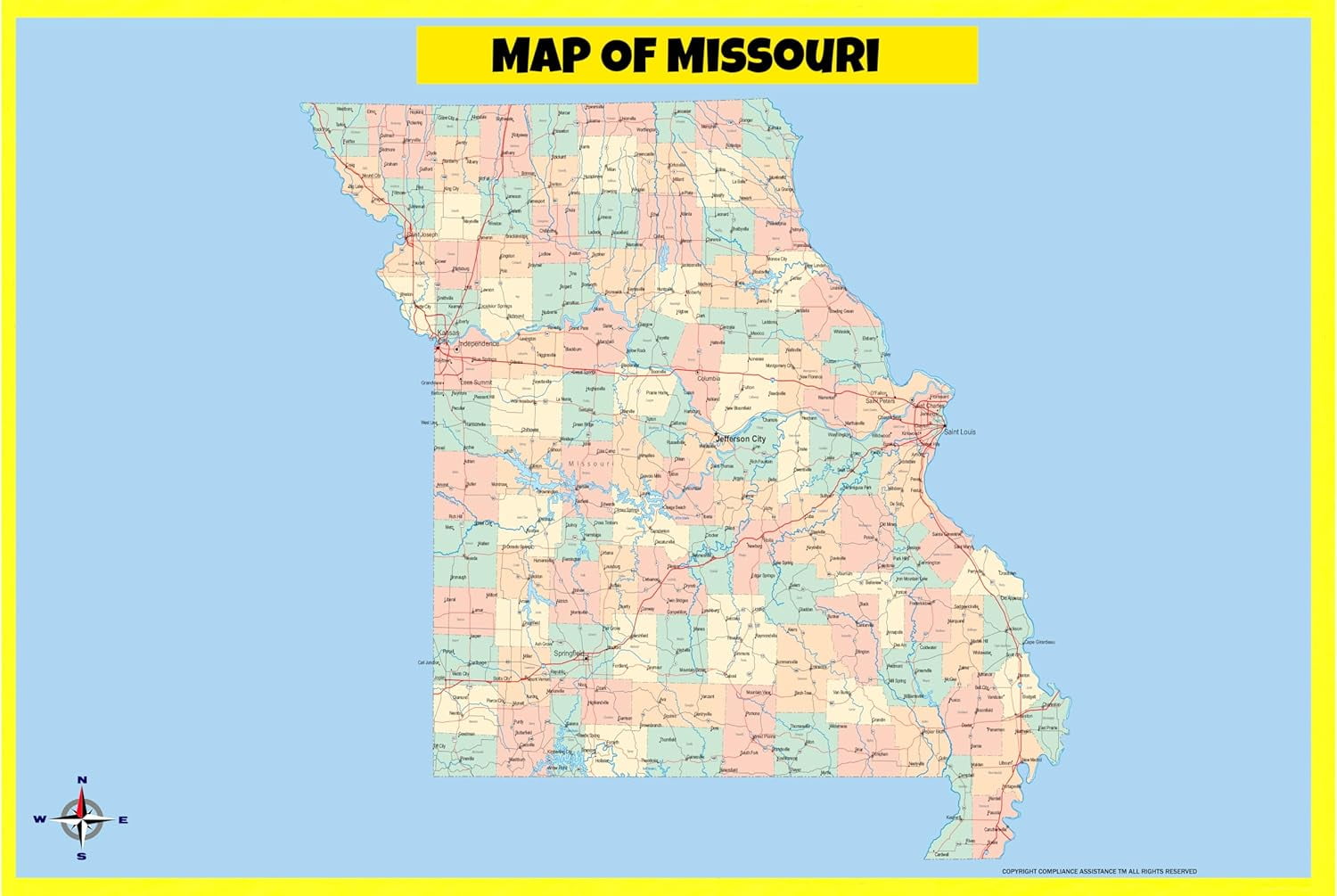 Missouri Map Poster - Laminated Wall Map - Style E - 20x30 - Ideal for ...