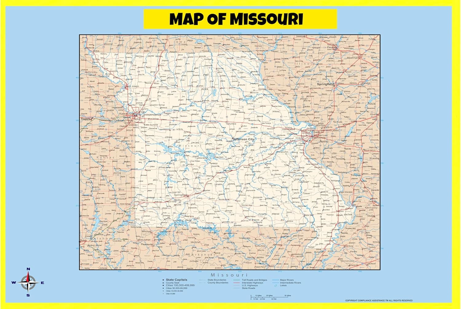 Missouri Map Poster - Laminated Wall Map - Style F - 18x24 - Ideal for Classrooms and Homes ...