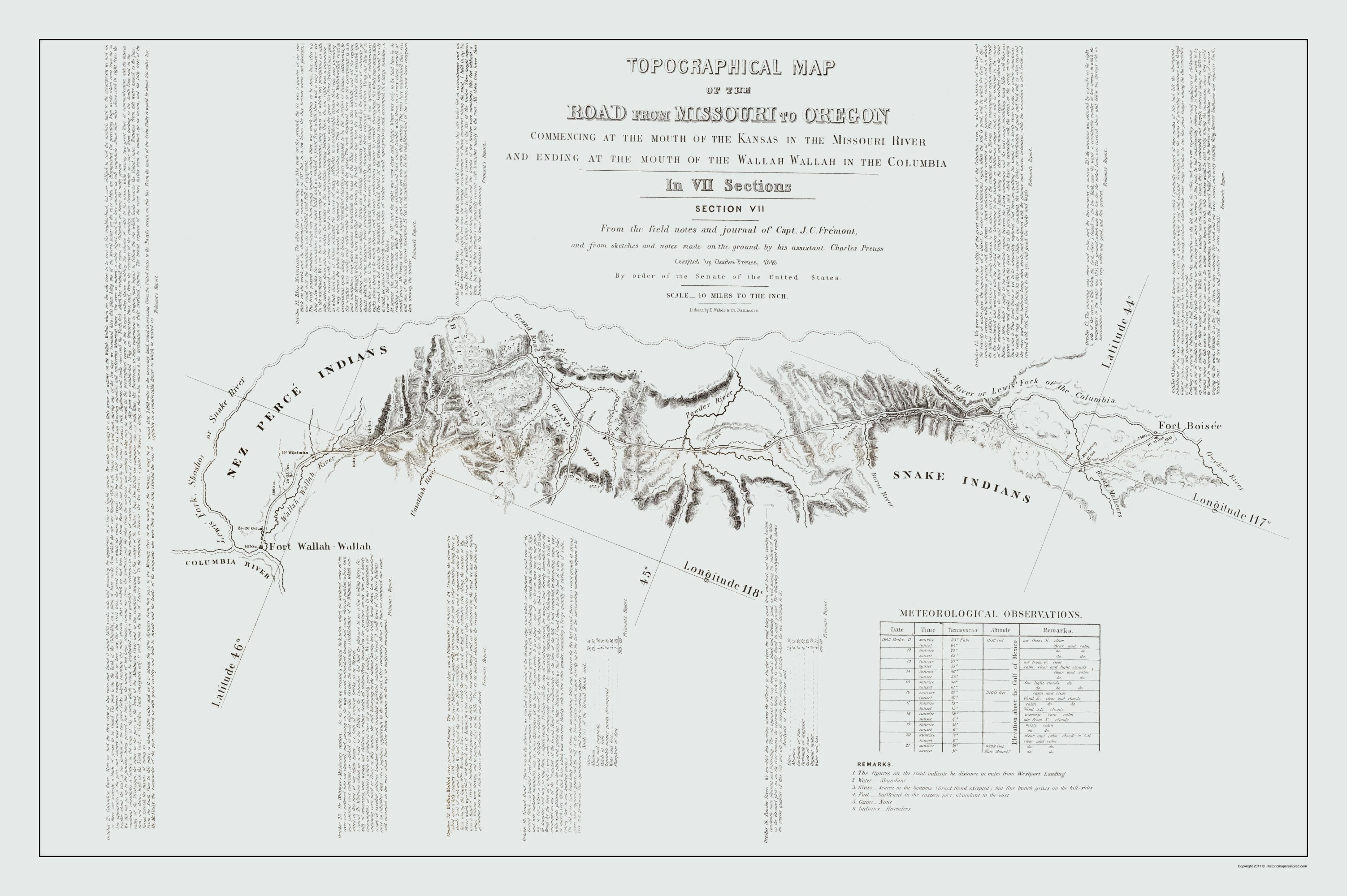 Historic State Map - Missouri Oregon Trail - Preuss 1846 - 23 x 34.56 ...