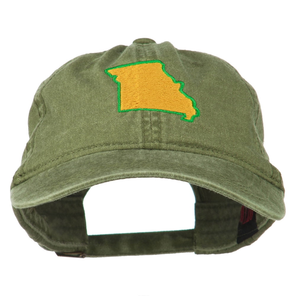 Missouri State Map Embroidered Washed Cotton Cap - Olive Green OSFM ...