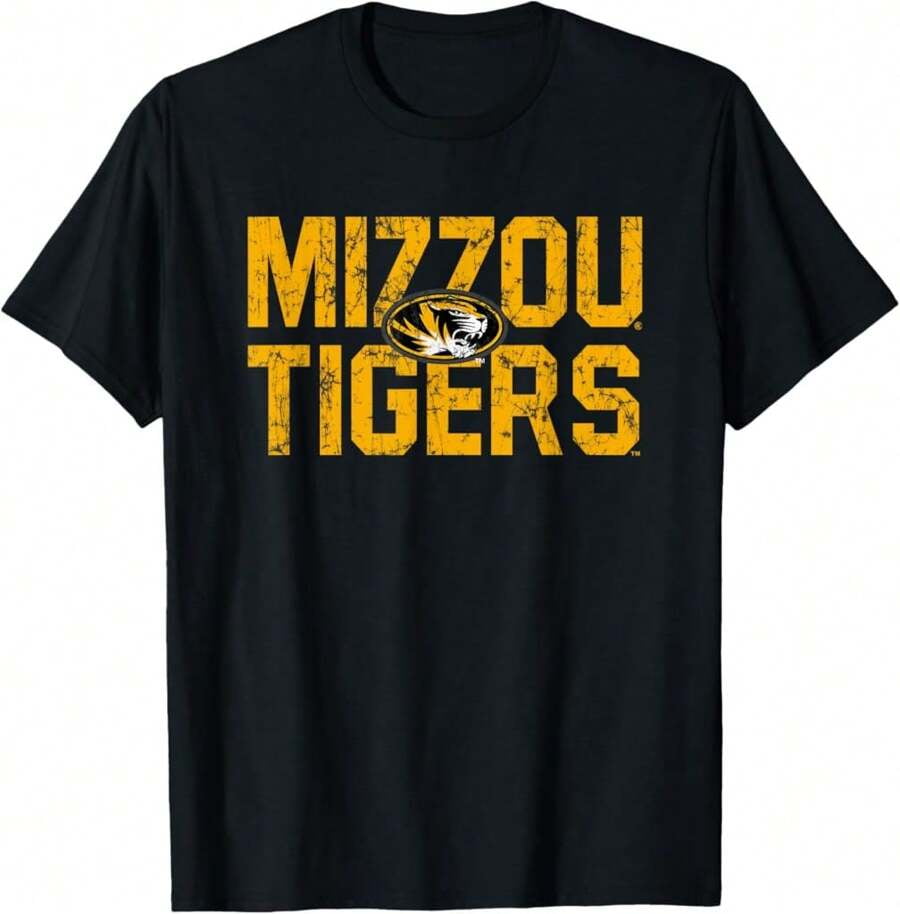Missouri Tigers Mizzou Distressed Vintage Black Adult Uni T-Shirt>Gro ...