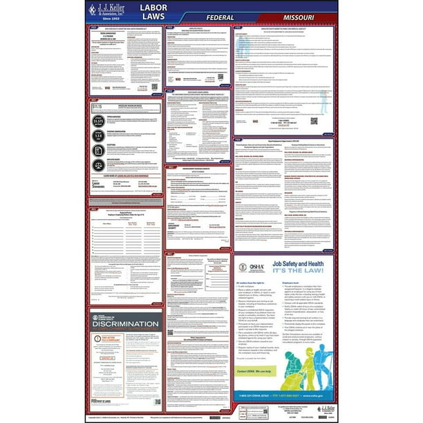 Missouri and Federal Labor Law Poster (English, MO State) - OSHA Compliant All-in-One Laminated ...