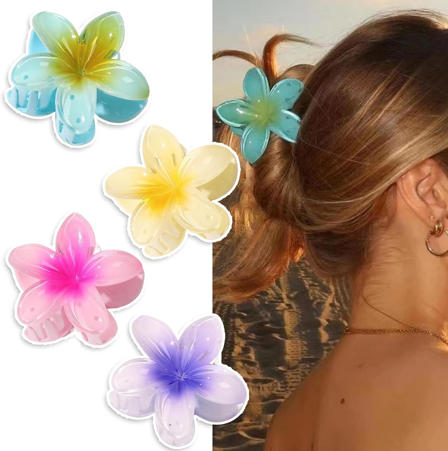 Misstars Flower Hair Clip Medium Size Flower Claw Clips for Thin/Medium ...