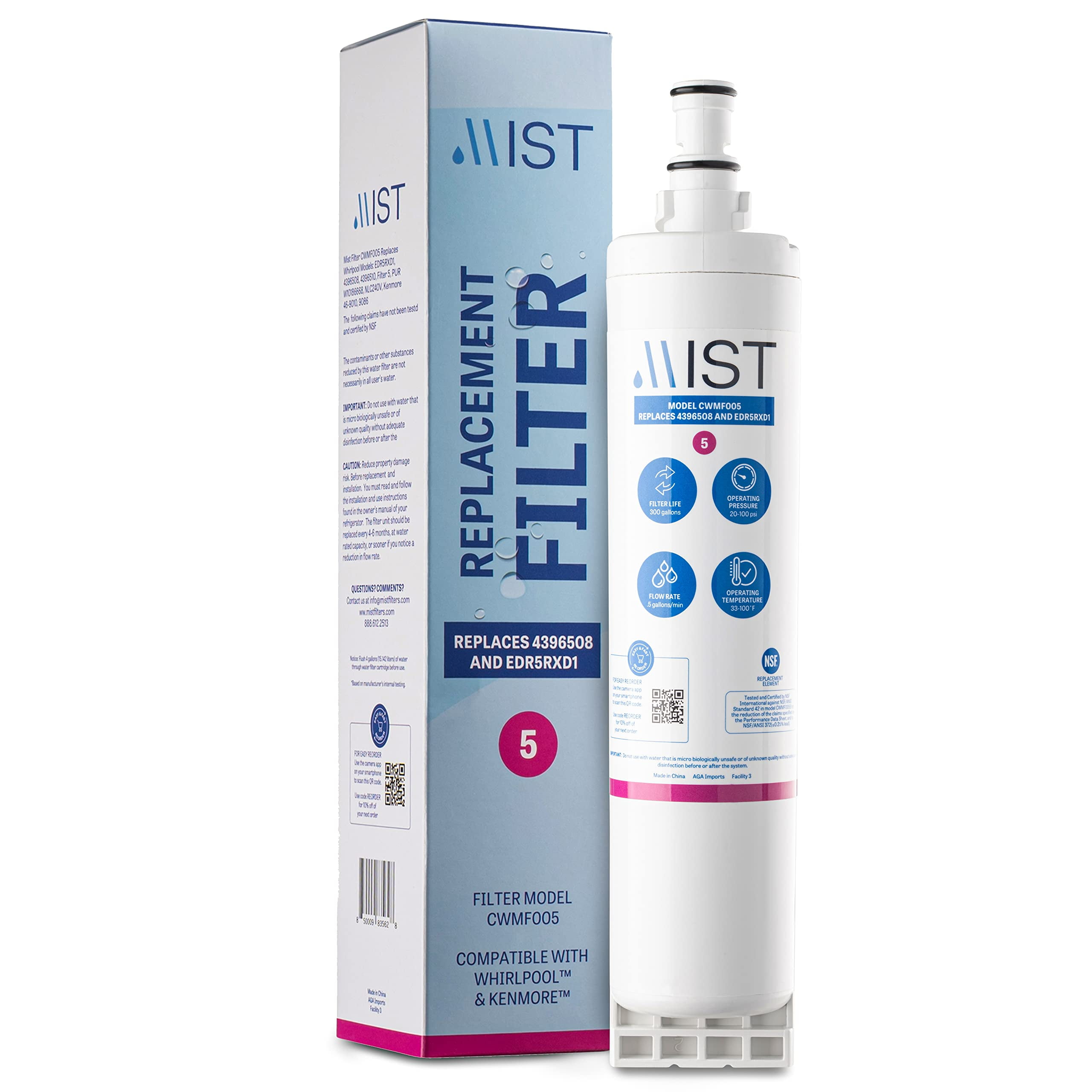 Mist 4396508 & EDR5RXD1 Water Filter Replacement Compatible Whirlpool ...