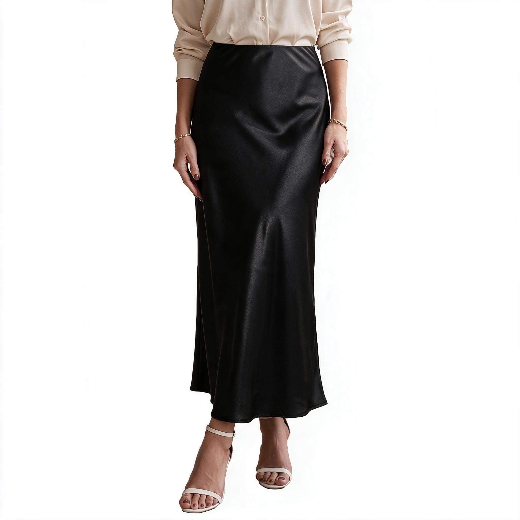 Mist Azur Women's Satin Silky High Waisted Maxi Skirts A Line Elastic ...