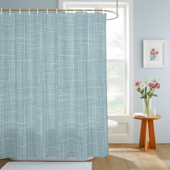 Mist Blue Solid Shower Curtain, Minimalist Cloth Sea Mist Linen Texture ...