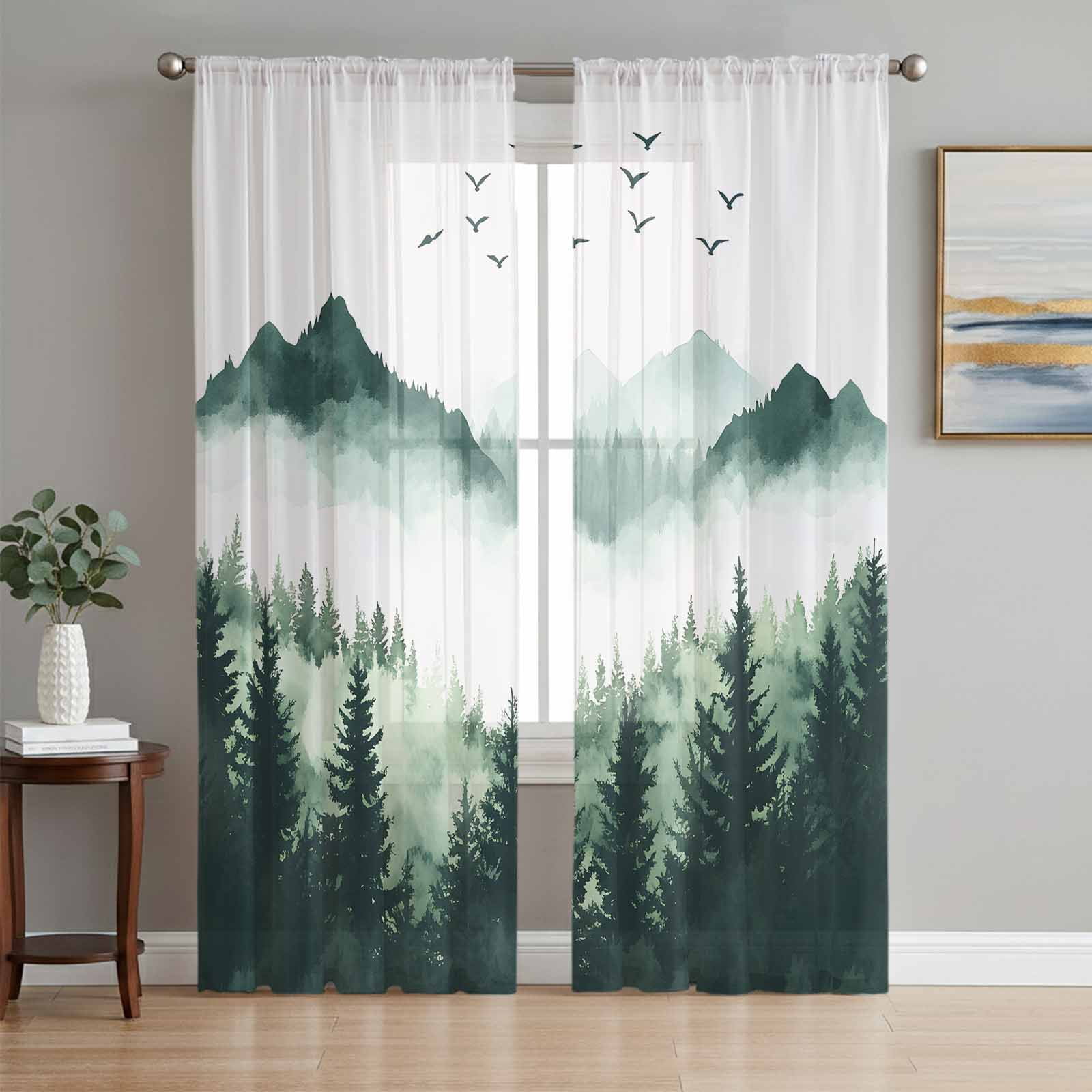Mist Forest Mountain Sheer Curtains 84 Inch Length 2 Panels Set ...