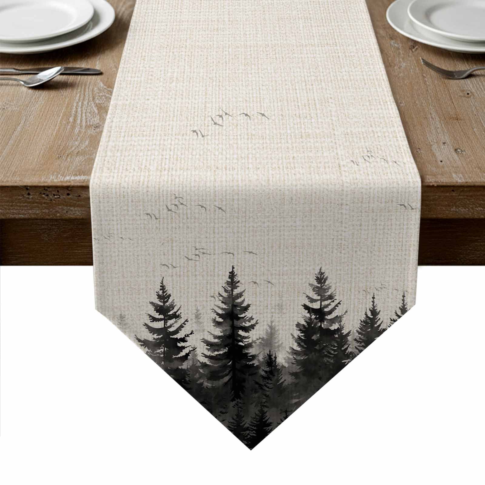 Mist Forest Table Runner Linen Burlap Table Runner 72 Inches Long Beige ...