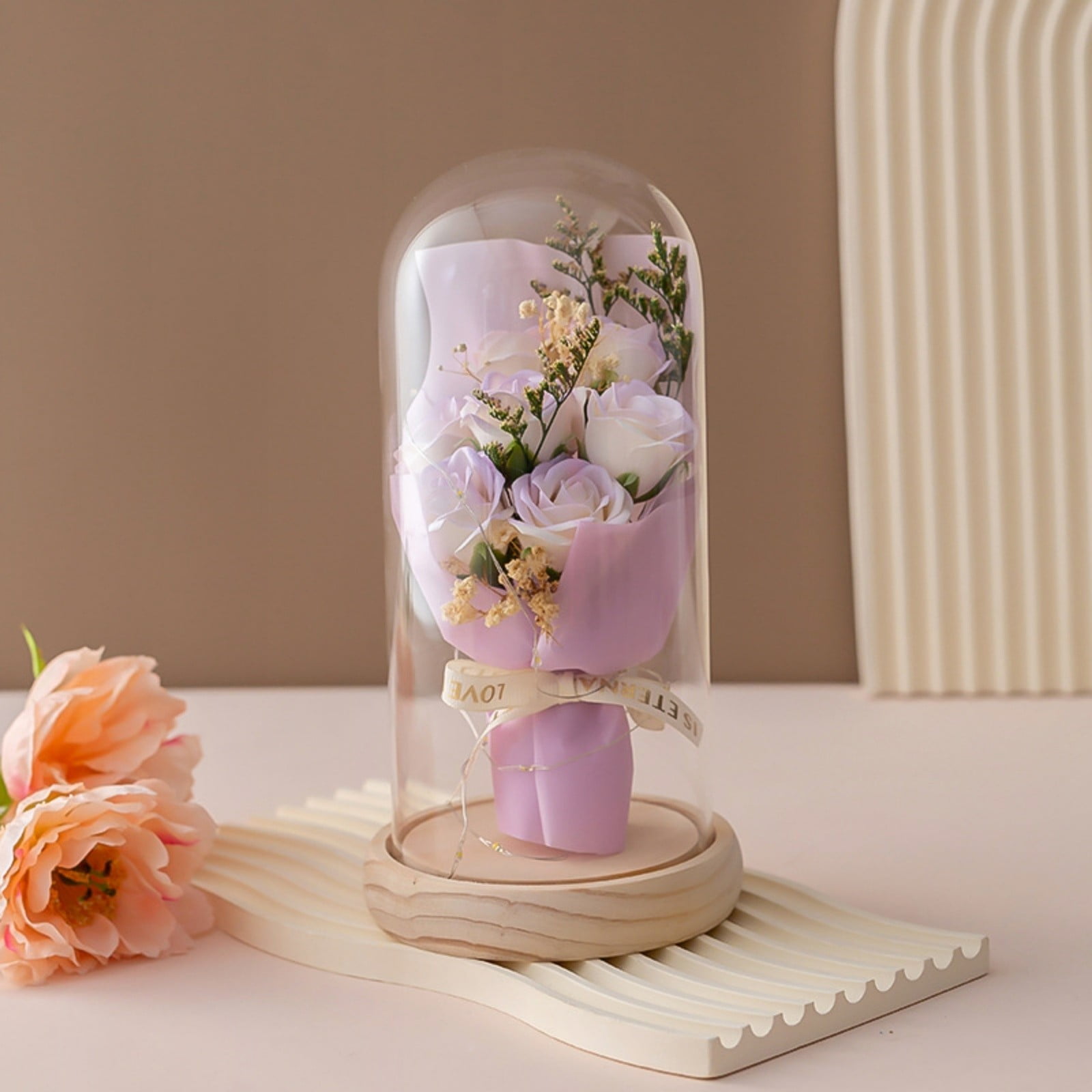 Mist Purple 7 Head Mini Roses Glass Dome, 1 Count, 8.5 Inch, Crystal ...